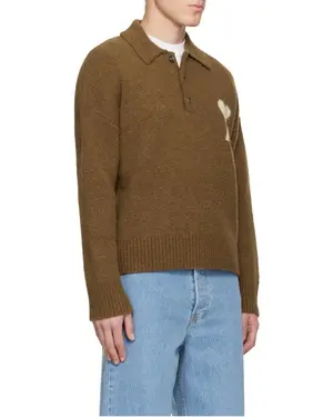 AMI Paris De Coeur Intarsia Knitted Jumper - Brown