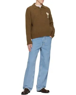 AMI Paris De Coeur Intarsia Knitted Jumper - Brown