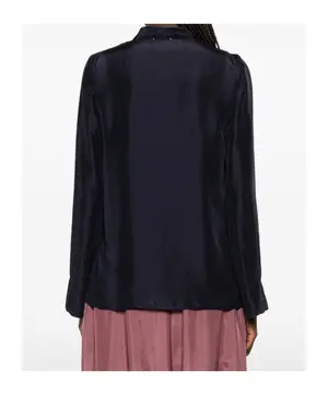 FORTE_FORTE Pleated V-neck Long Sleeve Shirt - Black