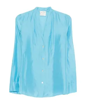FORTE_FORTE Pleated V-neck Long Sleeve Shirt