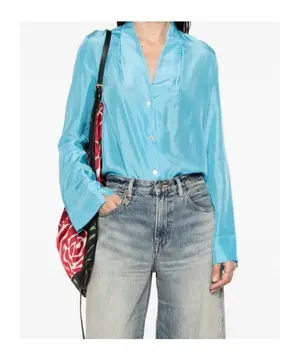 FORTE_FORTE Pleated V-neck Long Sleeve Shirt
