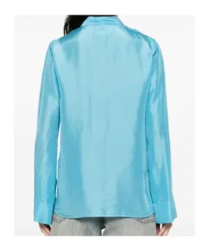 FORTE_FORTE Pleated V-neck Long Sleeve Shirt