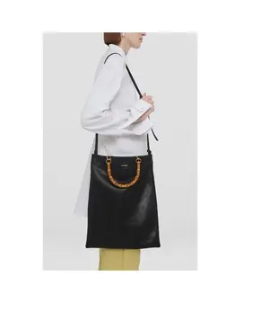 JIL SANDER Logo Lettering Tote Bag With Bamboo Handle