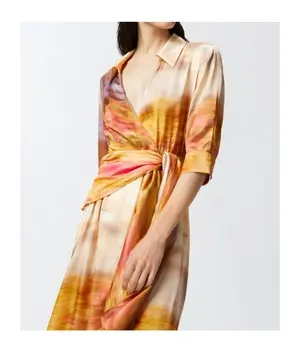 Pinko V-neck Printed Satin Midi Dress