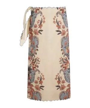 Farm Rio Scalloped Floral Wrap Midi Skirt
