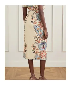 Farm Rio Scalloped Floral Wrap Midi Skirt