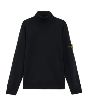 Stone Island Turtleneck Sweater With Ribbed Details - Blue