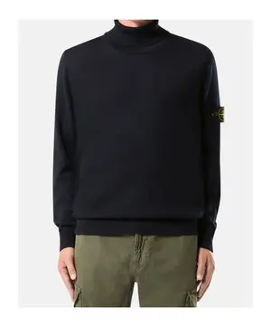 Stone Island Turtleneck Sweater With Ribbed Details - Blue