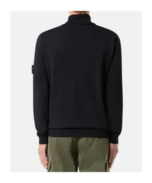 Stone Island Turtleneck Sweater With Ribbed Details - Blue