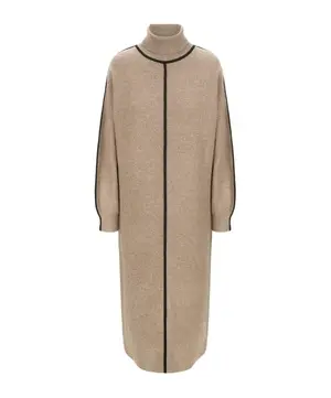 Staud Stretch Knit Turtleneck Maxi Dress With Piping