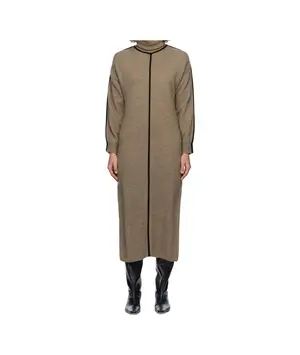 Staud Stretch Knit Turtleneck Maxi Dress With Piping