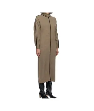 Staud Stretch Knit Turtleneck Maxi Dress With Piping