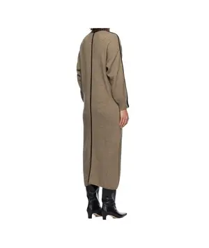Staud Stretch Knit Turtleneck Maxi Dress With Piping