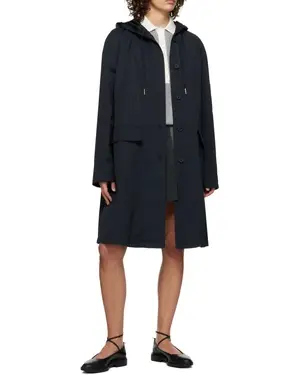 Thom Browne Single-breasted Drawstring Hooded Parka - Navy Blue