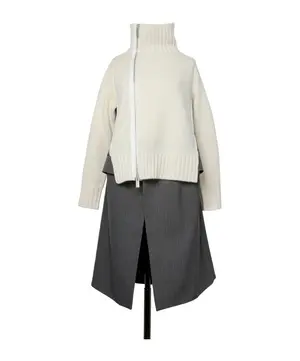 Sacai Knit Sweater With Zip Closure And Vented Skirt