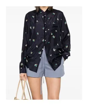 FORTE_FORTE Floral Embroidered Silk Shirt - Black