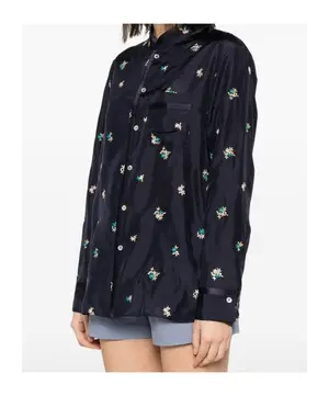 FORTE_FORTE Floral Embroidered Silk Shirt - Black