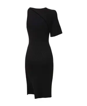 COURREGES Asymmetrical Ribbed Dress With Short Sleeves And Side Slit