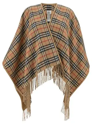 Burberry Checked Fringed-edge Reversible Cape - Collection Beige