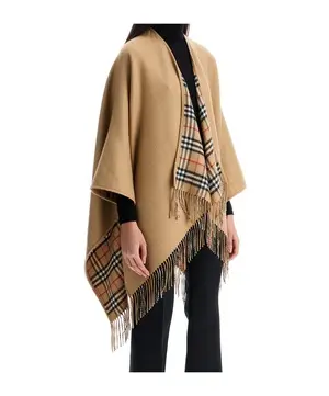 Burberry Checked Fringed-edge Reversible Cape - Collection Beige