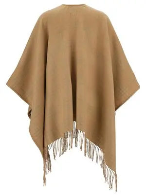 Burberry Checked Fringed-edge Reversible Cape - Collection Beige