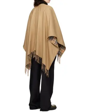 Burberry Checked Fringed-edge Reversible Cape - Collection Beige