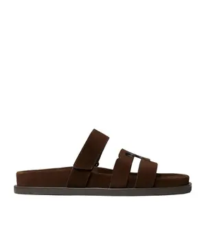 Tory Burch Ines Sports Slippers With Double T Logo - Cocoa