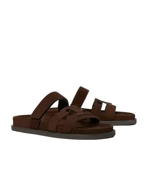 Tory Burch Ines Sports Slippers With Double T Logo - Cocoa