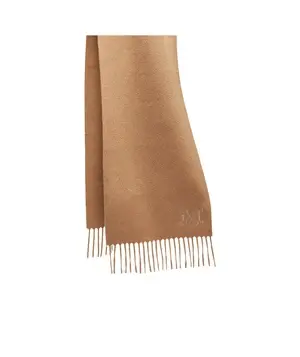 Max Mara Logo Embroidered Fringed Edge Scarf - Camel