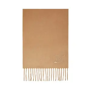 Max Mara Logo Embroidered Fringed Edge Scarf - Camel