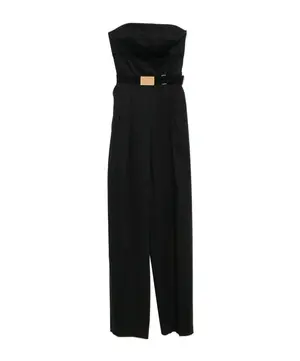 Elisabetta Franchi Off-the-shoulder Jumpsuit With Lace-up Back And Tie Detail - Black