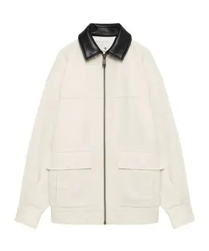 ANINE BING Contrast Collar Zipped Jacket - Cream