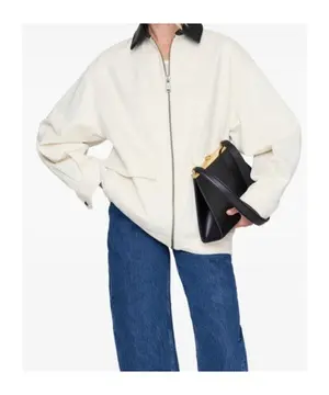 ANINE BING Contrast Collar Zipped Jacket - Cream
