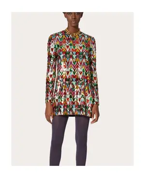 Valentino Garavani Sequin Embellished Crewneck Dress - Multicolor