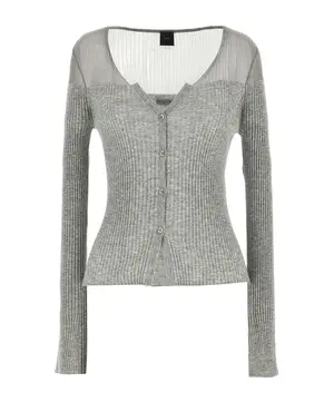 Pinko V-neck Ribbed Cardigan With Logo Patch