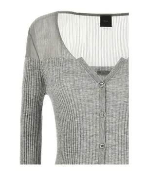 Pinko V-neck Ribbed Cardigan With Logo Patch