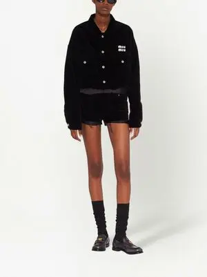 Miu Miu Washed Velvet Shorts With Embroidered Logo