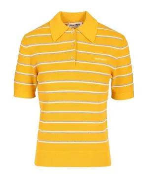 Miu Miu Short-sleeved Striped Knitted Polo Shirt