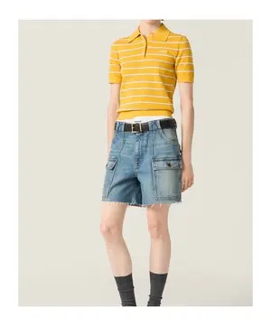 Miu Miu Short-sleeved Striped Knitted Polo Shirt