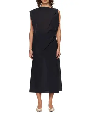 Jacquemus Draped Asymmetrical Midi Dress - Black