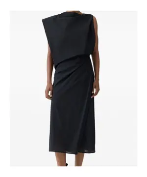 Jacquemus Draped Asymmetrical Midi Dress - Black