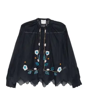 FORTE_FORTE Floral Beaded Scalloped Shirt