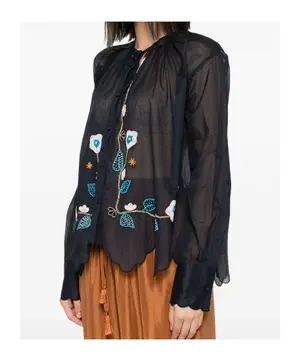 FORTE_FORTE Floral Beaded Scalloped Shirt