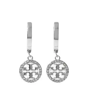 Tory Burch Miller Logo Plaque Huggie Earrings - Gray