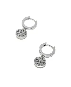 Tory Burch Miller Logo Plaque Huggie Earrings - Gray