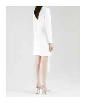 Max Mara Long Sleeve V-neck Dress With Draped Belt And Tasseled Hem
