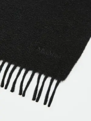 Max Mara Logo Embroidered Fringed Scarf - Black