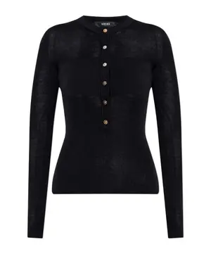 Versace Long-sleeved Knitted Top With Medusa Logo Buttons