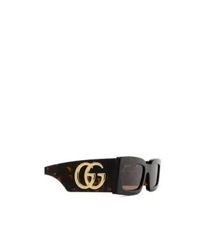 Gucci Rectangular Frame Sunglasses With Double G Detail - Black