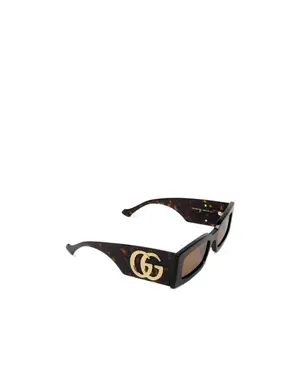 Gucci Rectangular Frame Sunglasses With Double G Detail - Black